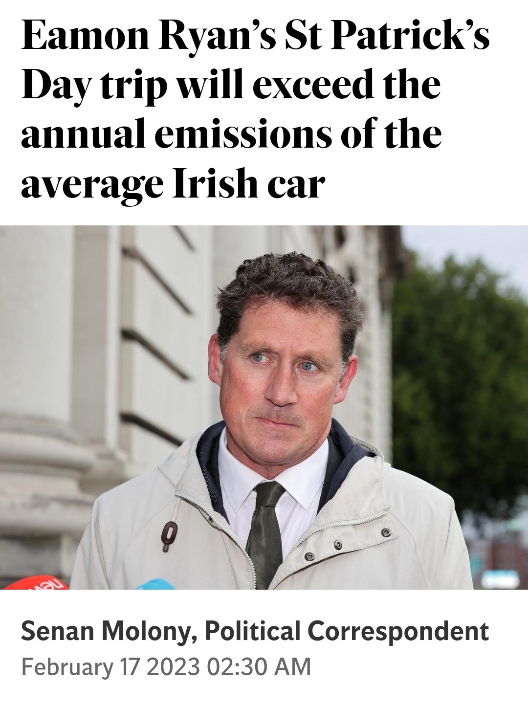 Mick Caul on Twitter: "Green party leader Eamon Ryan’s St Patrick’s Day trip will exceed a whole ...