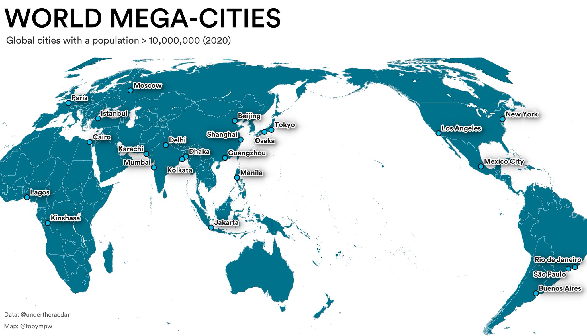 Simon Kuestenmacher on Twitter: "This map shows all mega cities. That's cities with more than ...