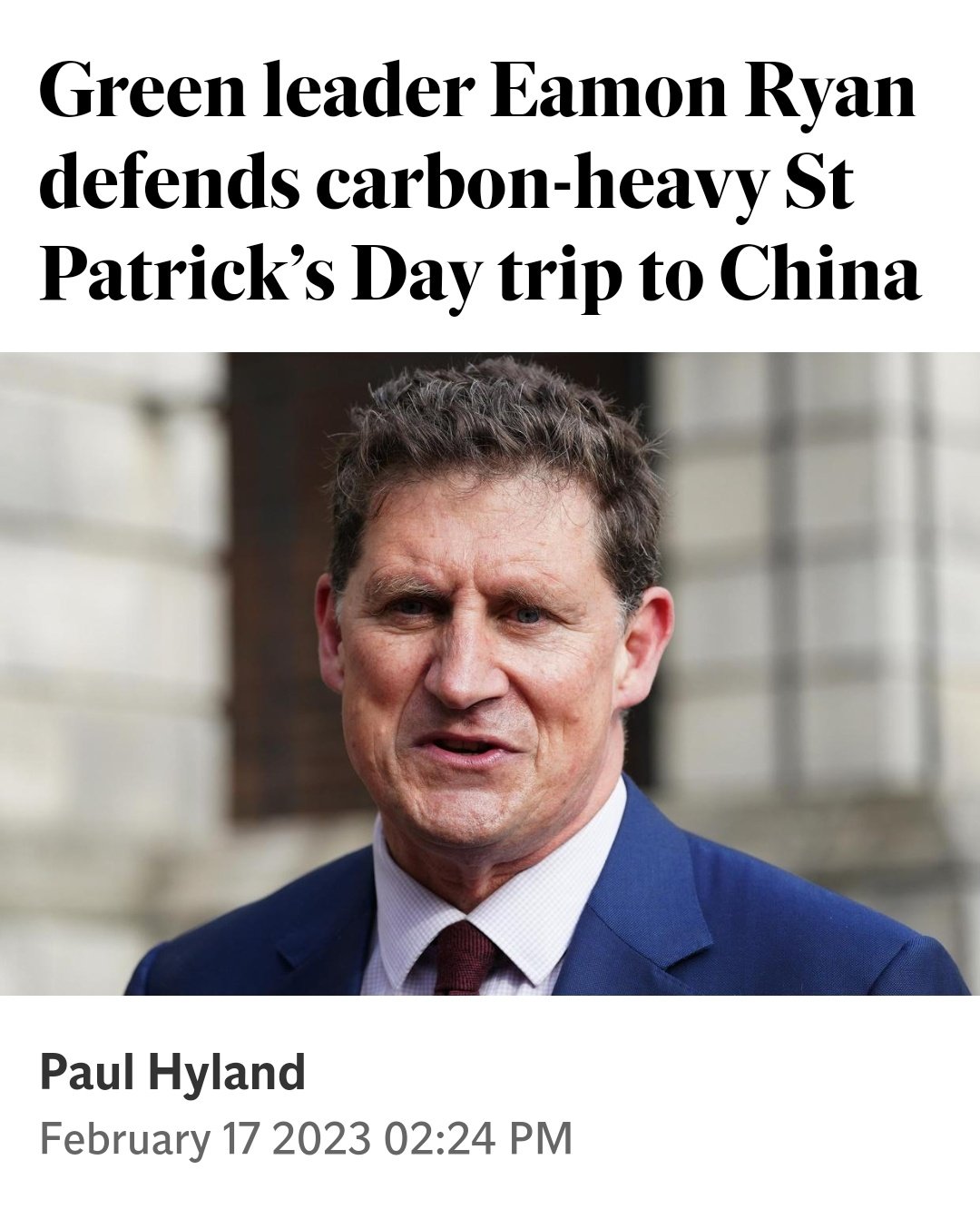 Mick Caul on Twitter: "Do as I say! Green leader Eamon Ryan defends carbon-heavy St Patrick’s ...