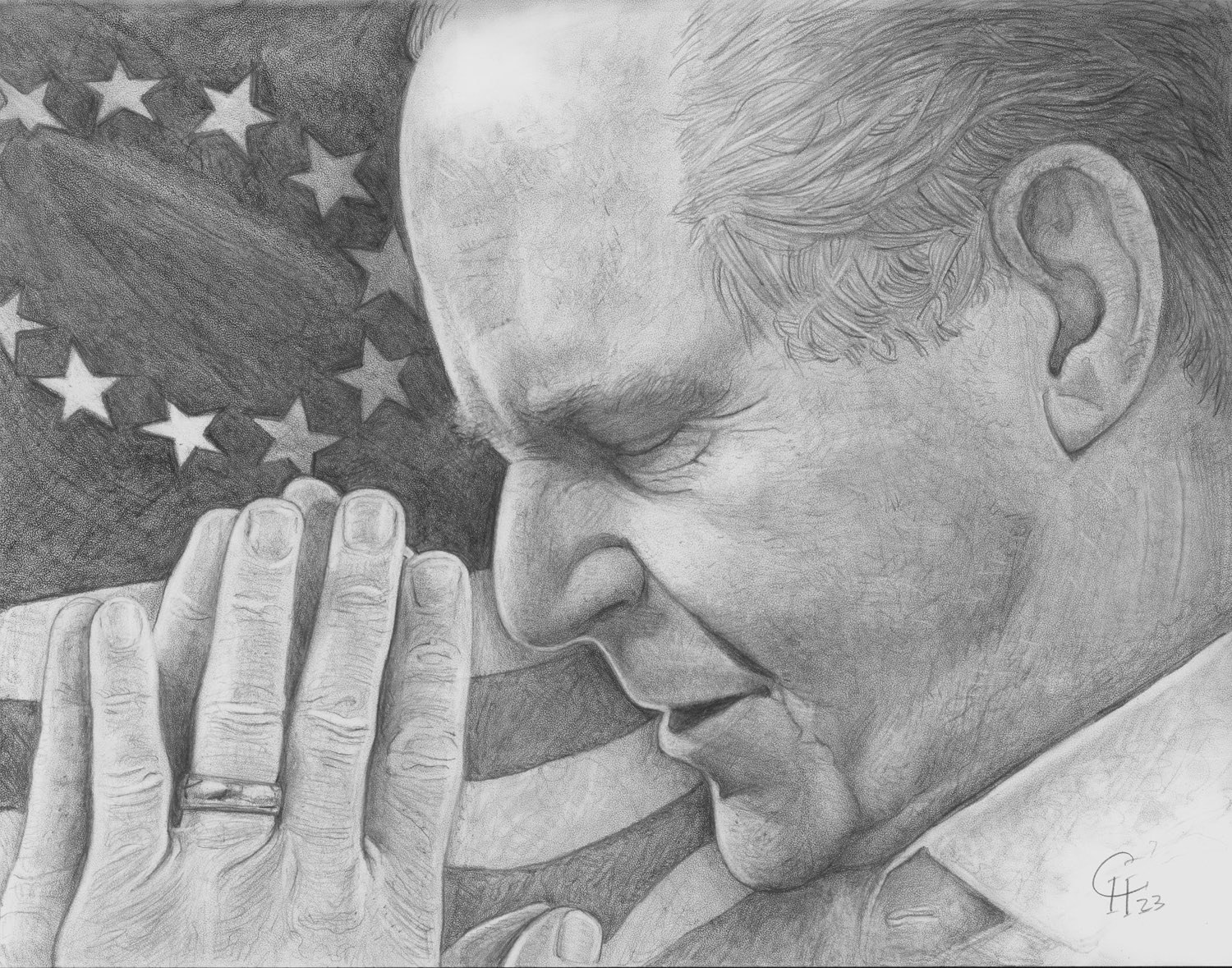 American Flag Pencil Drawing