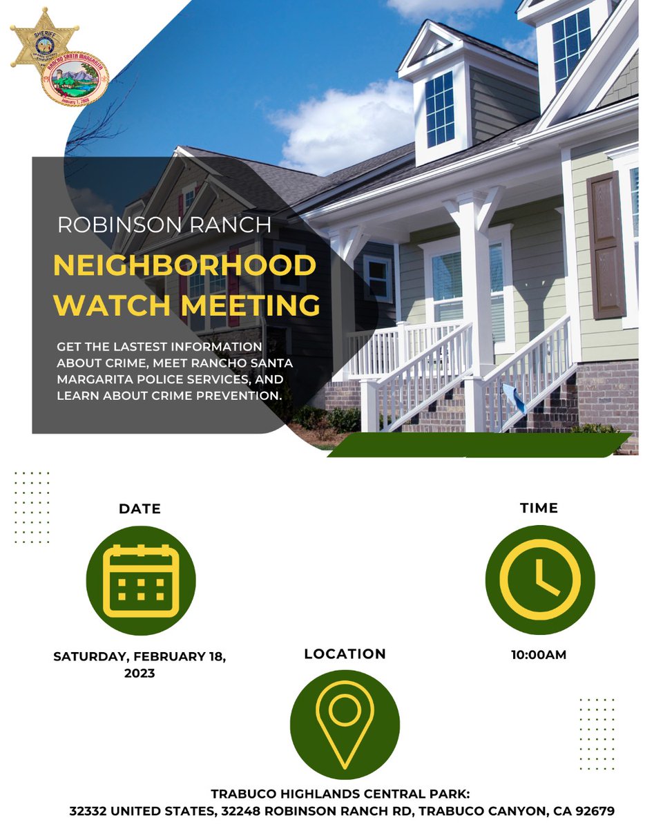 OCSD - Rancho SM on Twitter: "Reminder! We will be at the neighborhood watch meeting for the ...