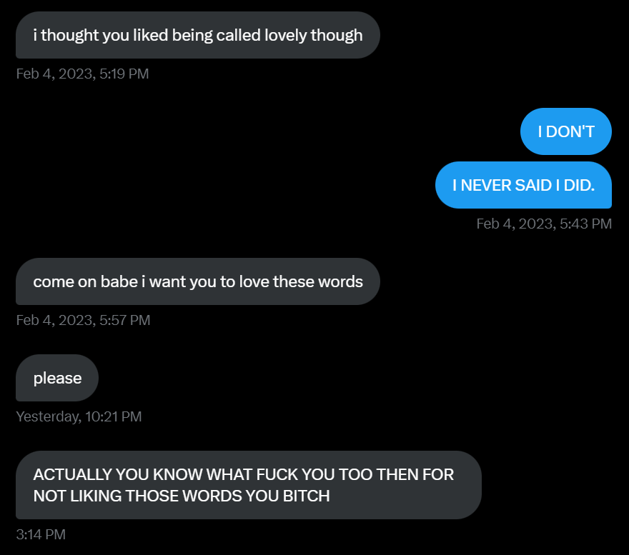 🍕💛Chiku💛🍕 on Twitter: "I told you to stop calling me "babe". Whiny little bitch."