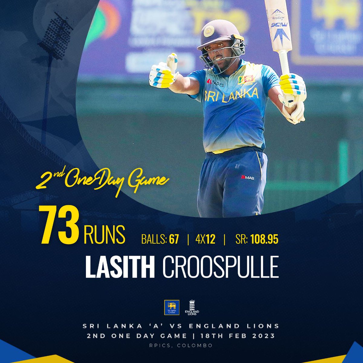Sri Lanka Cricket 🇱🇰 on Twitter: "Leading from the front 💪 Lasith Croospulle struck 73 runs off ...