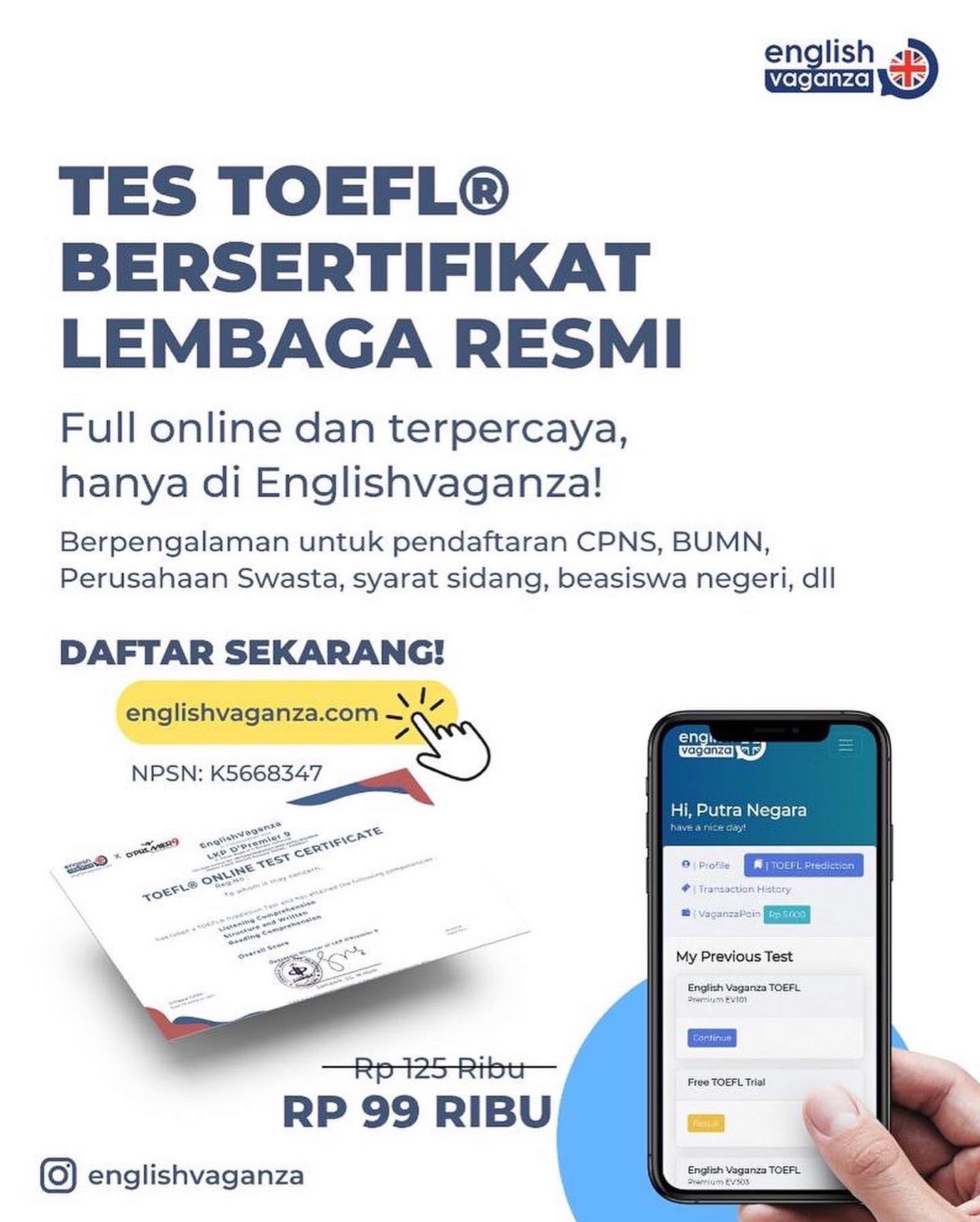 TOEFL Online dan Kelas TOEFL Terpercaya on Twitter: "Nah buat melengkapi persyaratan TOEFL ...