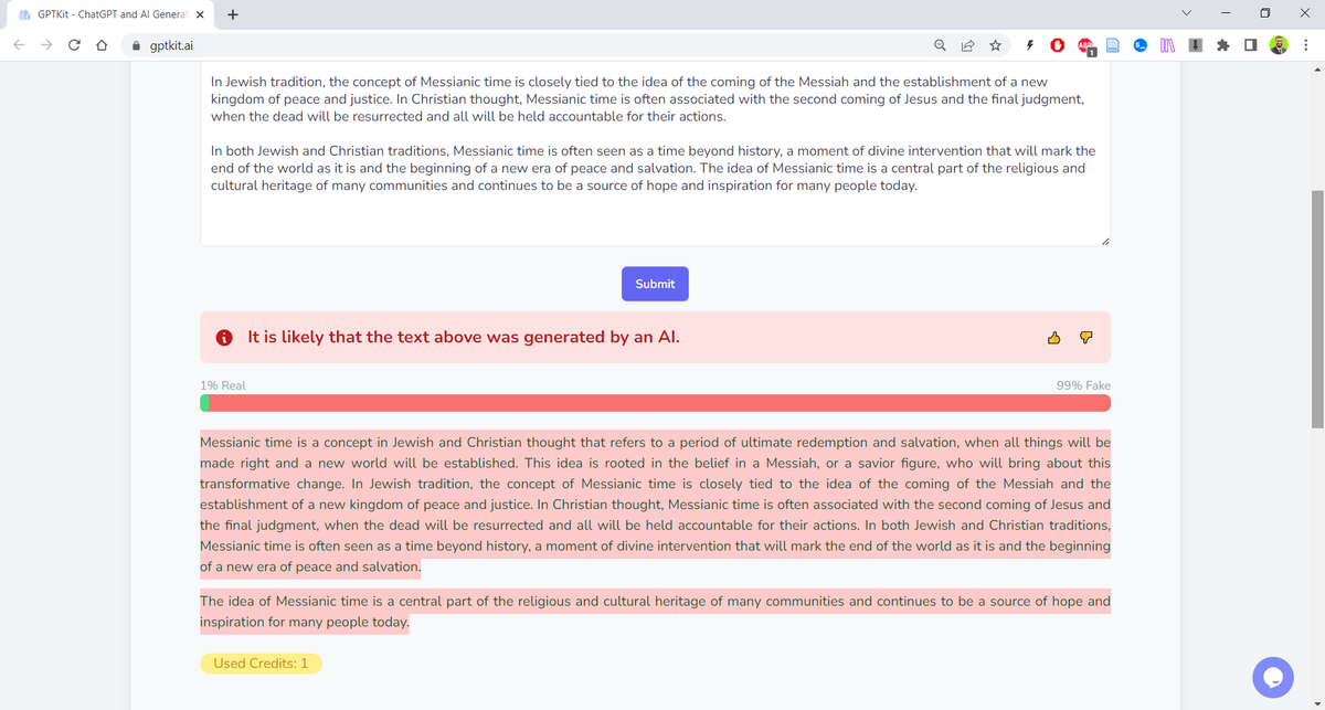 GPTKit(dot)ai is a brilliant tool to detect if a text is generated by ChatGPT or written by a ...