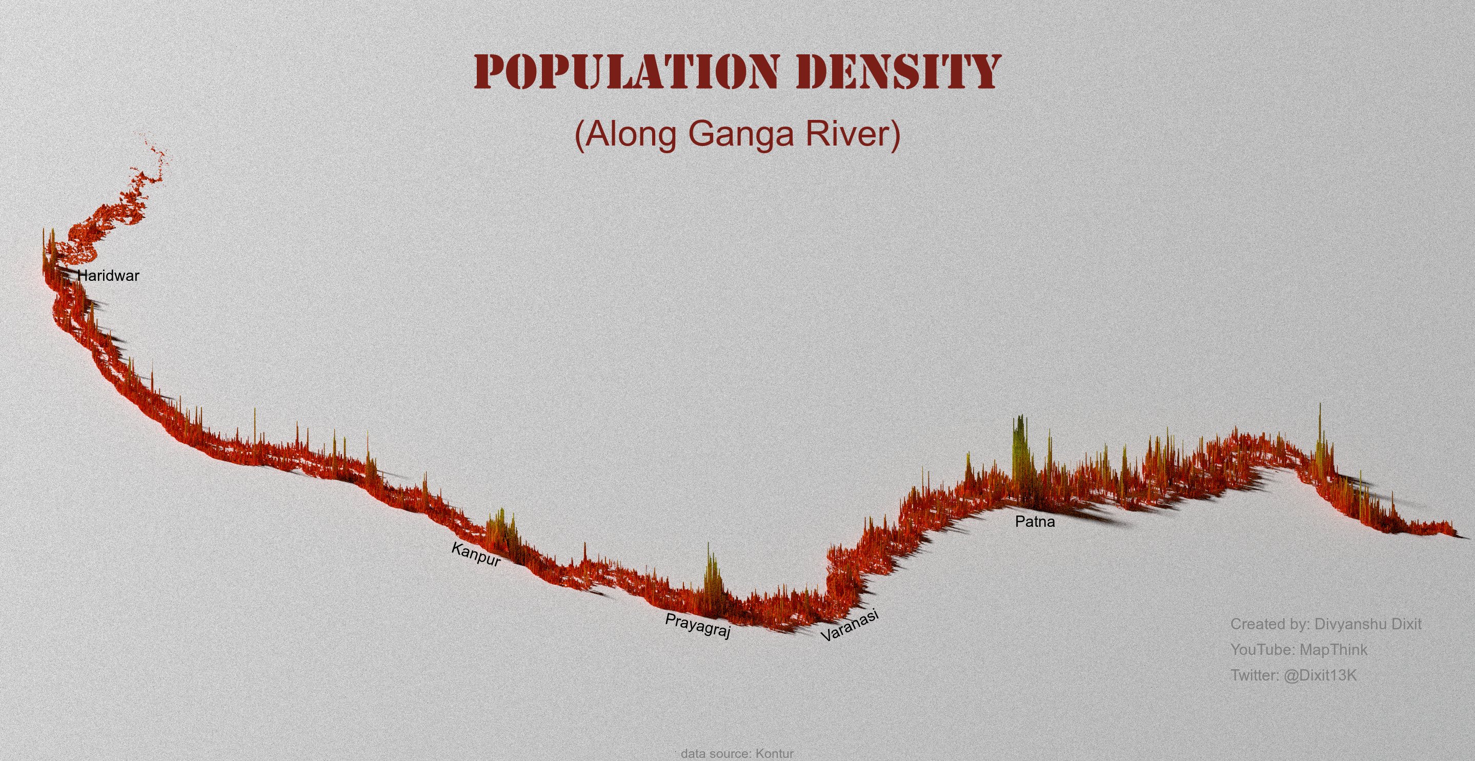 terence fosstodon on Twitter: "A map showing the population density within 20km of the River ...