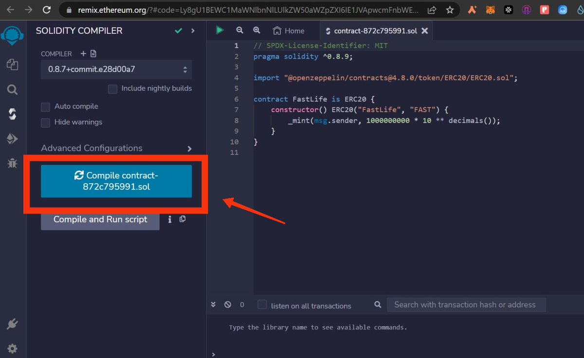 𝗙𝗮𝘀𝘁𝗟𝗶𝗳𝗲 on Twitter: "5/ 2️⃣ On Remix, click 'Compile Contract' button After compiling: > go to ...