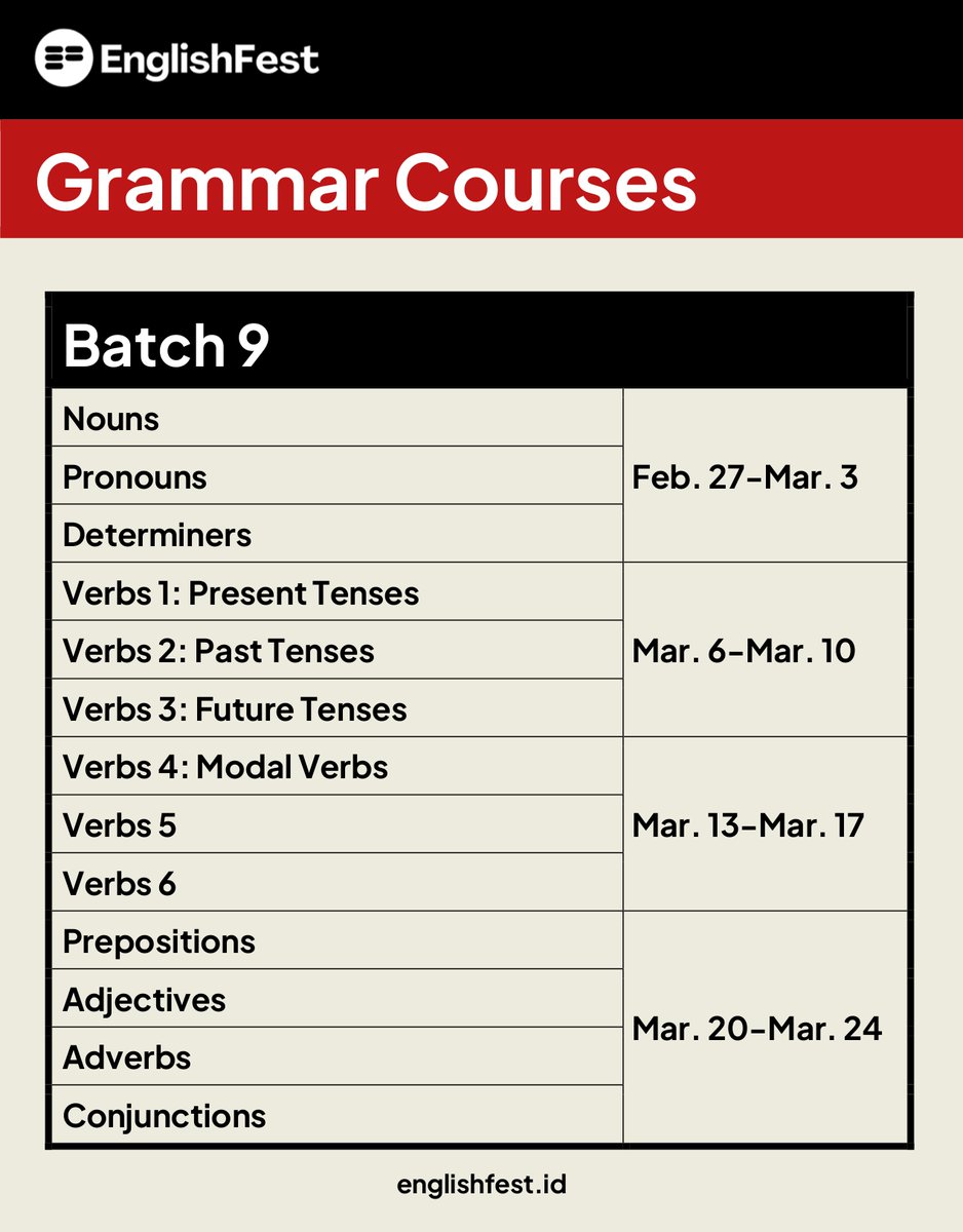 EnglishFestID on Twitter: "GRAMMAR COURSES Batch 9 Learn and practice with us. - Nouns ...