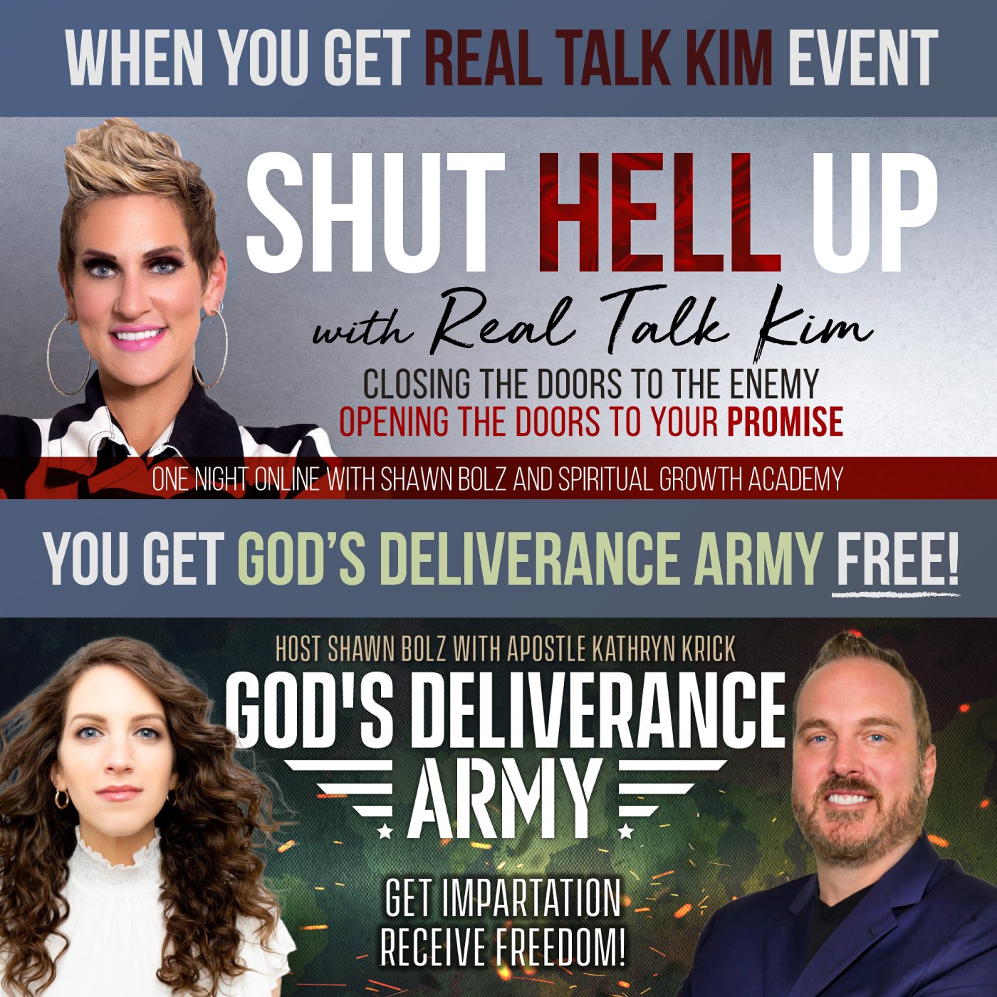 Shawn Bolz on Twitter: "Get 2 for the price of ONE!!!! Enroll in Shut Hell Up with Real Talk Kim ...