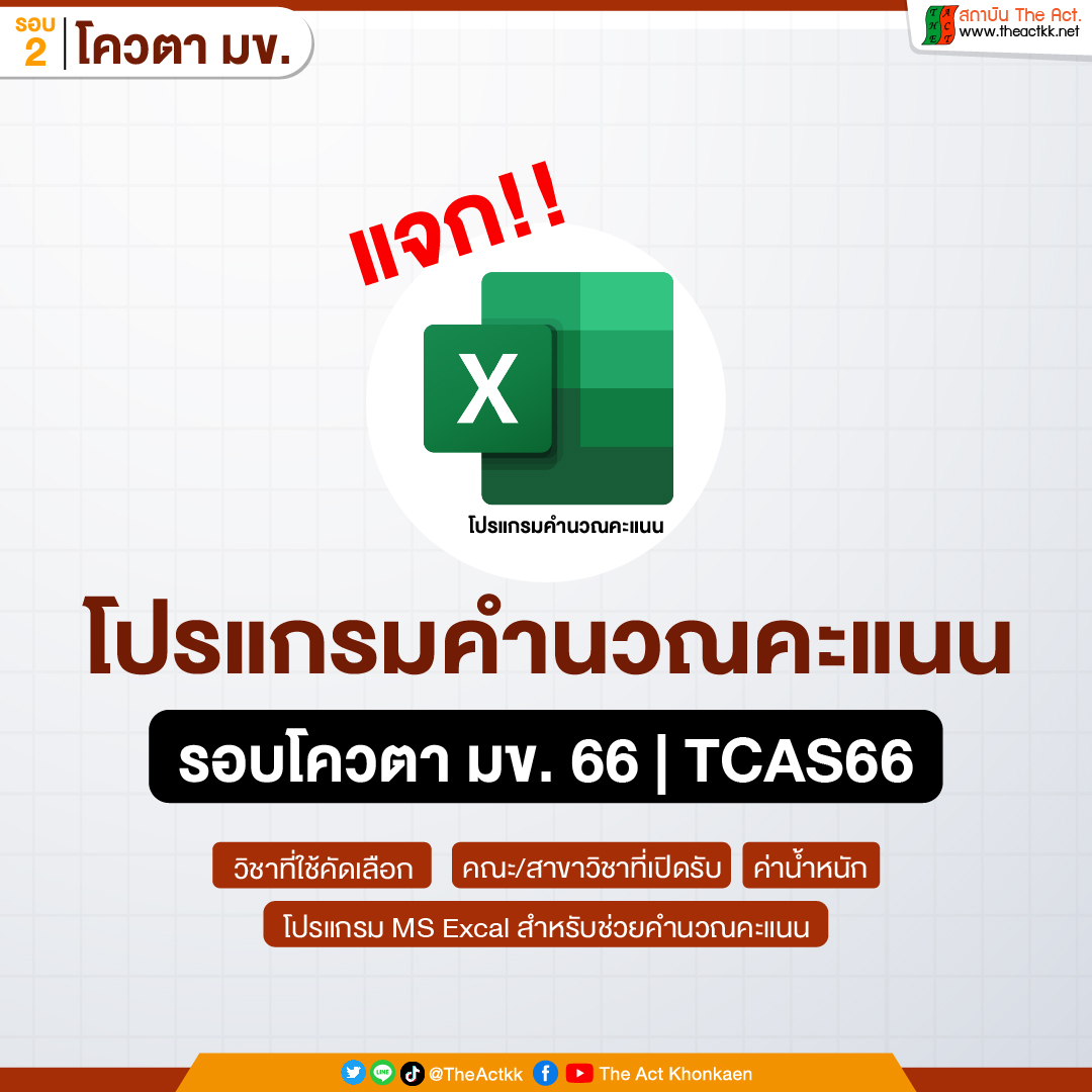 The Act KhonKaen on Twitter: "แจก!!! โปรแกรมคำนวณคะแนน รอบ #โควตา มข. 66 | #TCAS66 พร้อมวิชาที่ ...