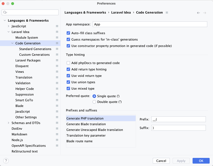 Laravel Idea On Twitter Laravel Idea Has Tons Of Settings And After Adding Javascript