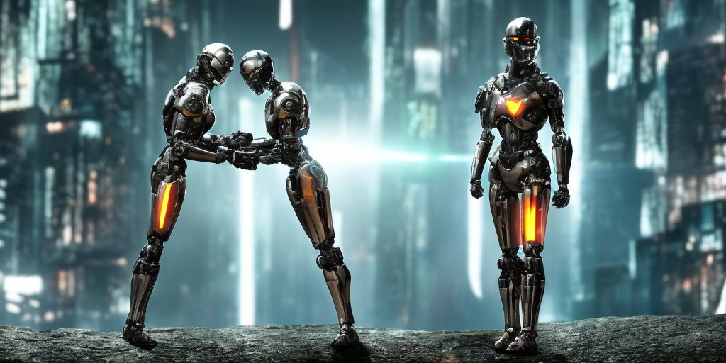 1/8 I created a picture of three robots posing to spell the letters "AI ...