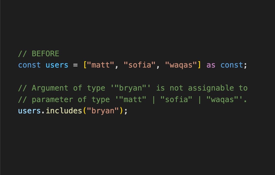Matt Pocock on Twitter: "Array.includes really sucks for when you're using arrays declared with ...