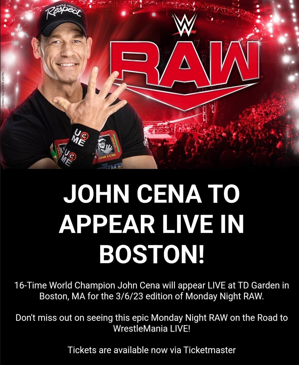 Sean Ross Sapp of Fightful.com on Twitter: "John Cena will appear at WWE Raw in Boston in a few ...