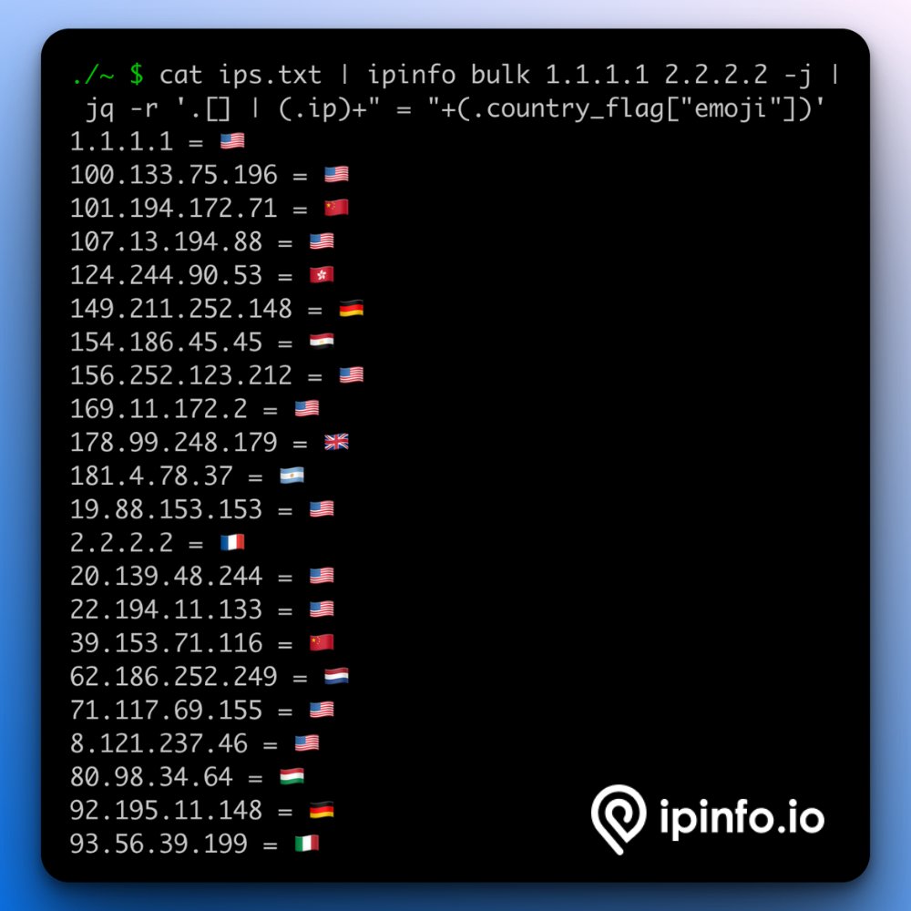 IPinfo – IP Data Provider on Twitter: "Get the flag for each IP address with a little bit of jq ...