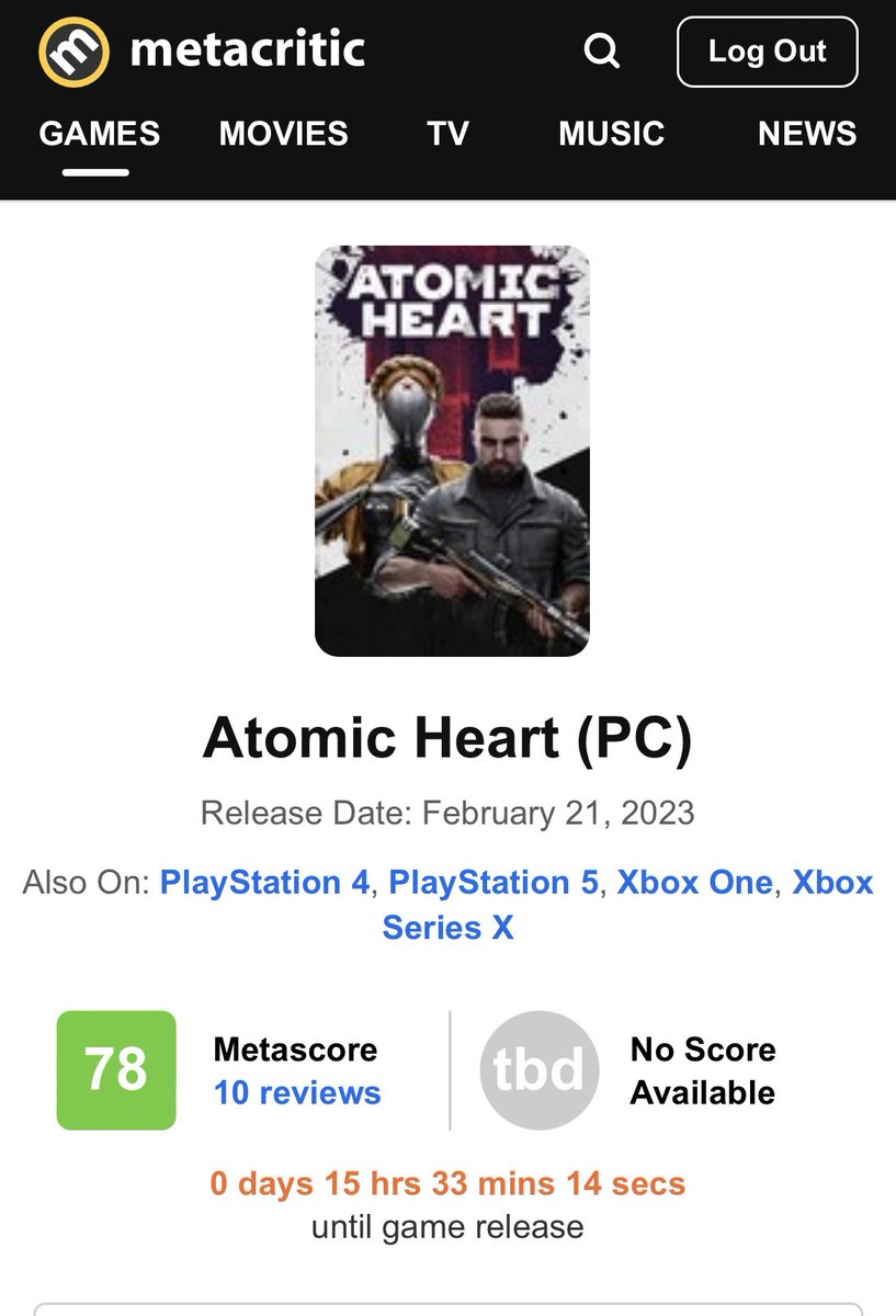 PMS Jordan on Twitter: "#AtomicHeart early reviews on Opencritic and Metacritic."