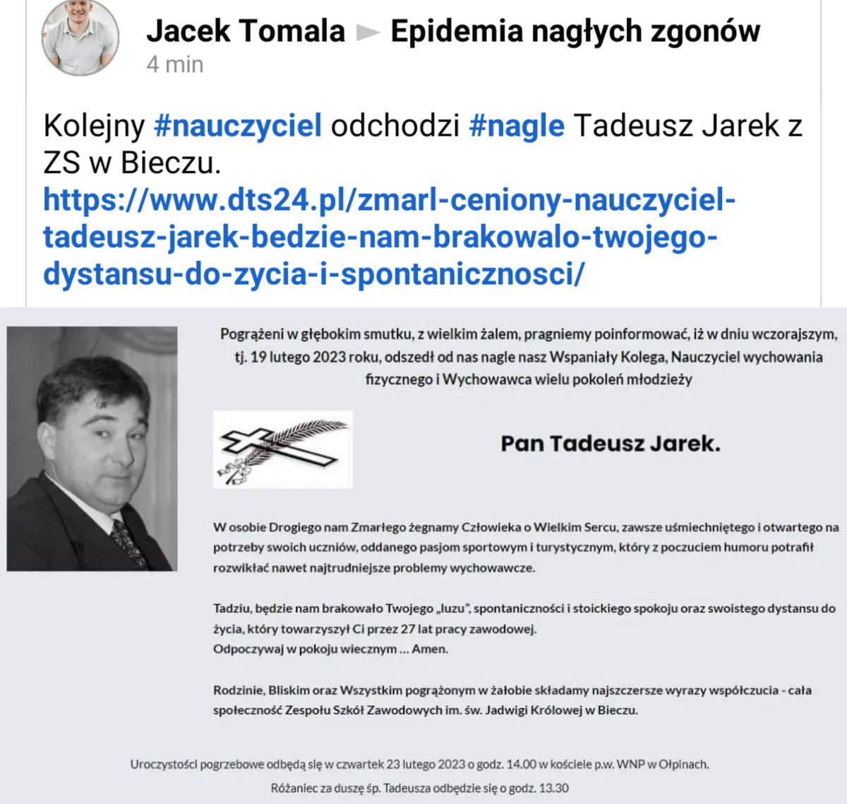 Andrzej Walczak on Twitter: "RT @jan_janek_: 19.02.2023 zmarł #nagle nauczyciel wfu Tadeusz ...