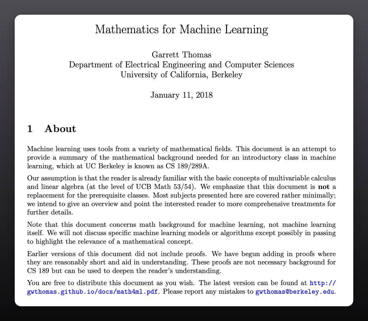 Abacus.AI on Twitter: "Mathematics for Machine Learning. University of ...