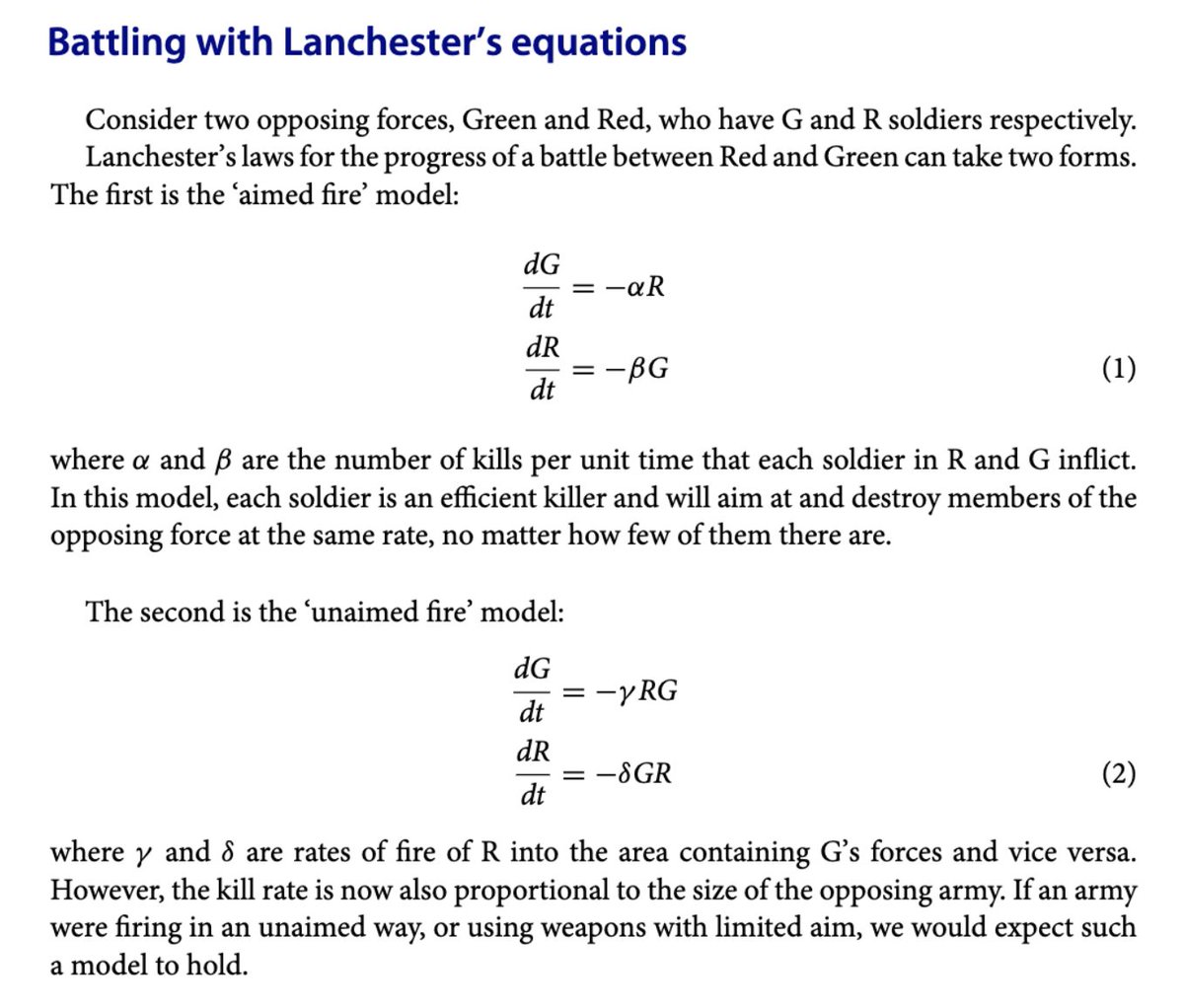 Interesting analysis that reminds me of Lanchester's laws. If you have ...