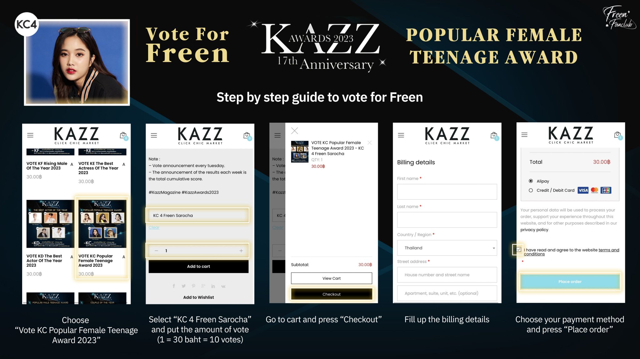 FREEN OFFICIAL on Twitter: "KAZZ AWARDS 2023 : Popular Female Teenage Award 🦋 KC4 Freen Sarocha ...