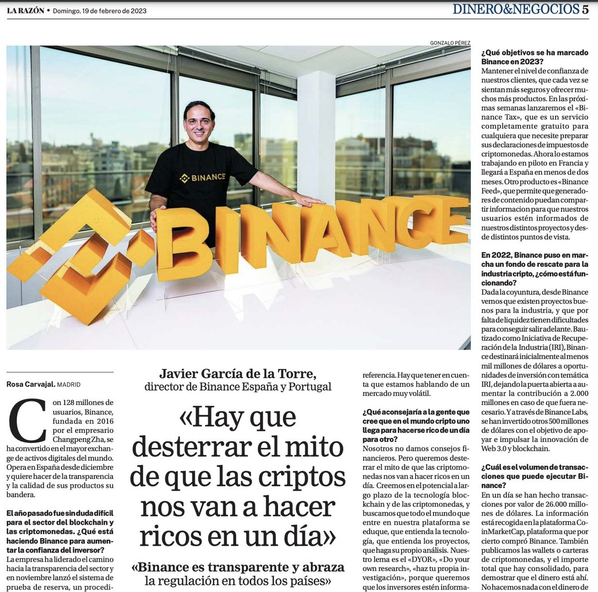 #Binance General Manager Spain & Portugal, Javier Garcia, featured on ...