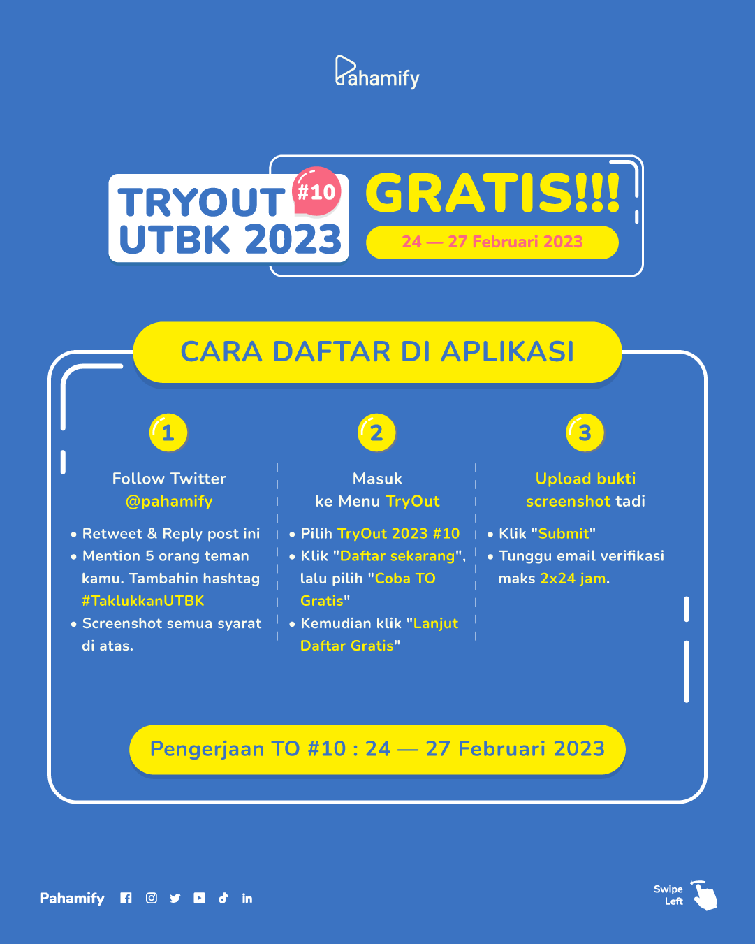 #TaklukkanUTBK Bareng Pahamify on Twitter: "🎊Pendaftaran TO UTBK 2023 #10 GRATIS FORMAT TERBARU ...
