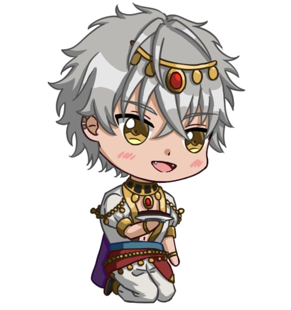 1boy male focus chibi yellow eyes arabian clothes grey hair jewelry ...