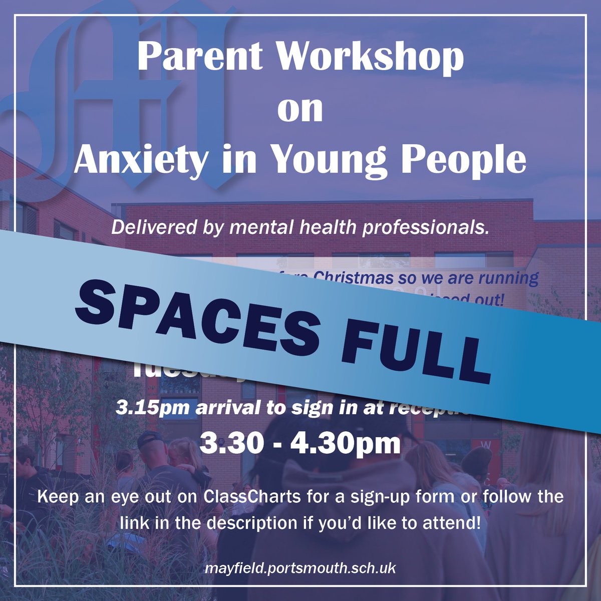 Mayfield School on Twitter: "📣 𝙍𝙚𝙢𝙞𝙣𝙙𝙚𝙧: 𝐒𝐩𝐚𝐜𝐞𝐬 𝐟𝐨𝐫 𝐭𝐡𝐞 𝐏𝐚𝐫𝐞𝐧𝐭 𝐖𝐨𝐫𝐤𝐬𝐡𝐨𝐩 ...