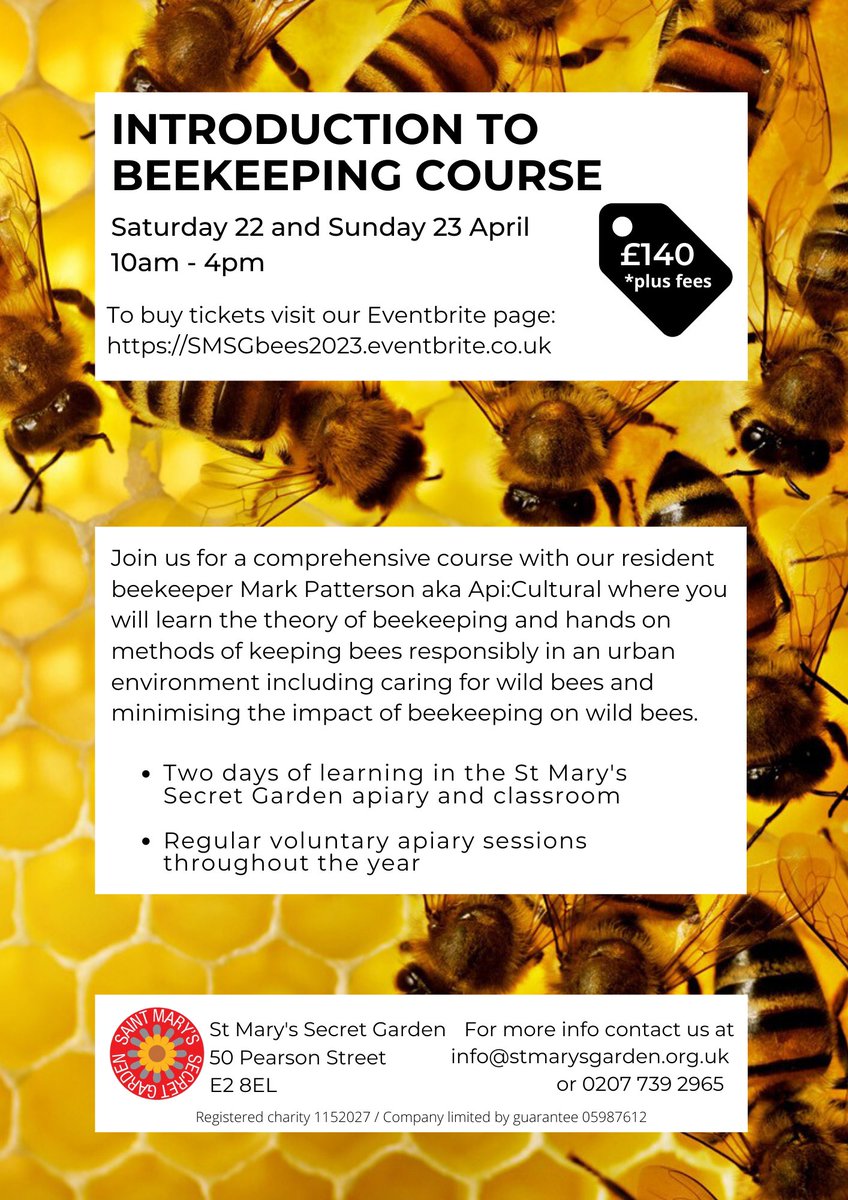 St Mary's Secret Garden on Twitter: "Our intro to beekeeping course is back! Two day course with ...
