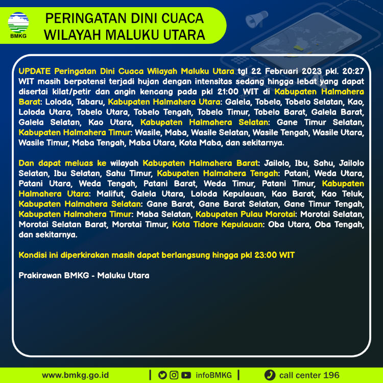 BMKG on Twitter: "Update Peringatan Dini Cuaca Wilayah - Maluku Utara Tgl. 22 Februari 2023 pkl ...