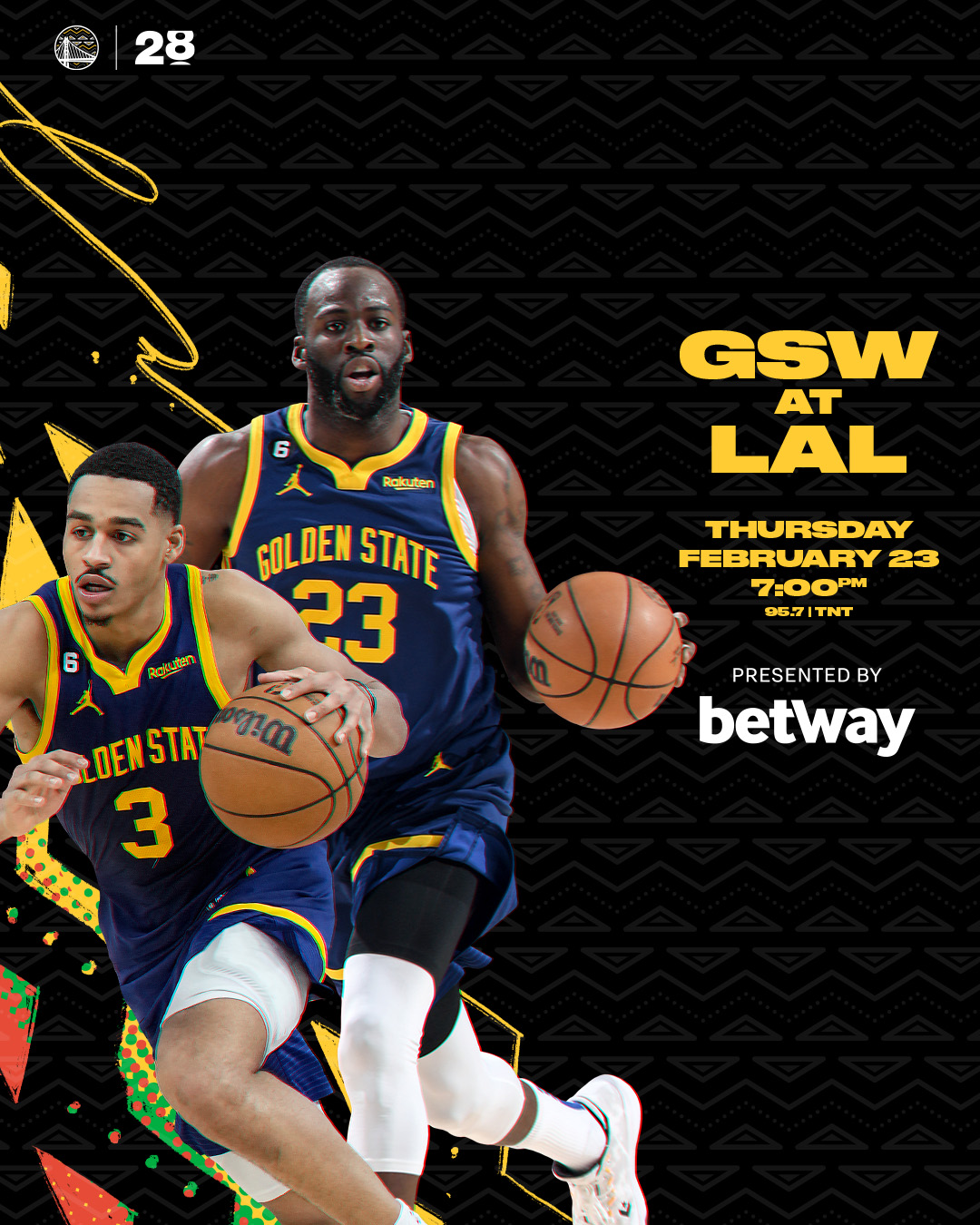 Golden State Warriors on Twitter: "Weekday work. 🏀 GSW at LAL 🕟 7pm PT 📺 @NBAonTNT 📻 @957thegame ...