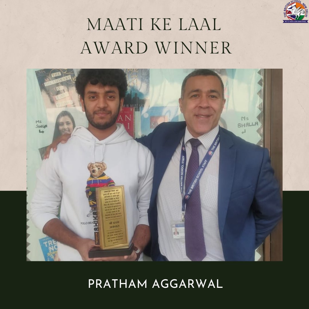 TBS Delhi on Twitter: "Pratham Aggarwal, Year 13, has received the Maati Ke Laal award from ...