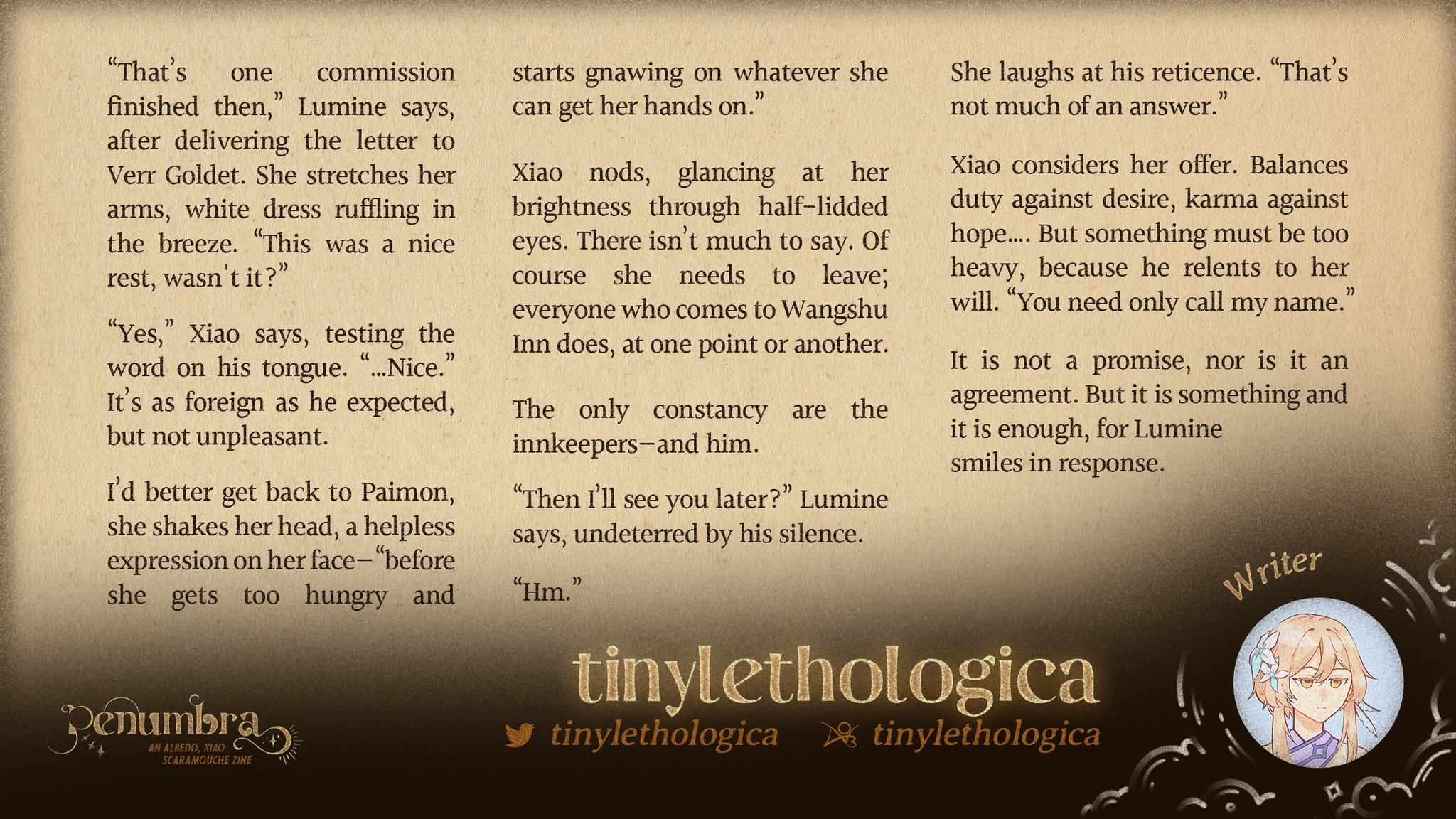 Penumbra: An Albedo, Xiao and Scaramouche Zine on Twitter: " CONTRIBUTOR SPOTLIGHT Introducing ...