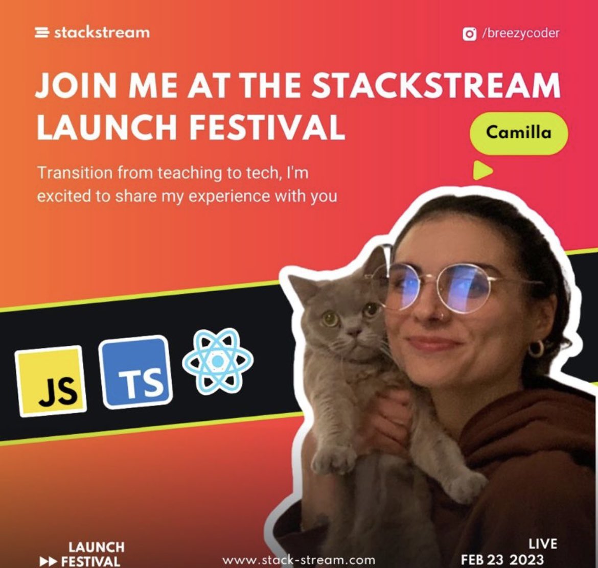 School of Code on Twitter: "Woohoo go Camilla! 🎉 We’ll be tuning in to @stack_stream later to ...