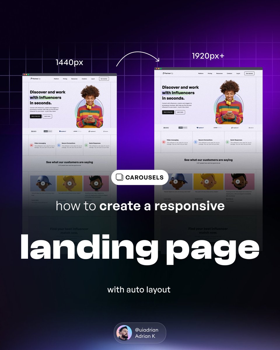 How to create a responsive landing page design in figma 👇 - Thread from UI Adrian @uiuxadrian ...