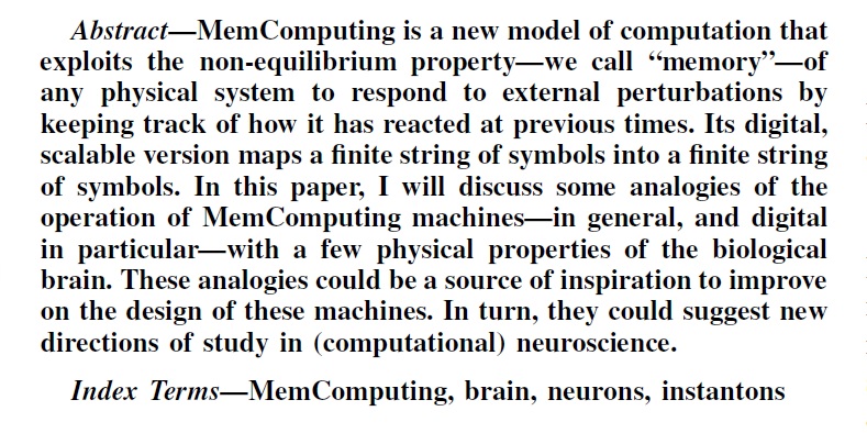OGAWA, Tadashi on Twitter: "=> "Brain-like features of MemComputing machines", Massimiliano Di ...