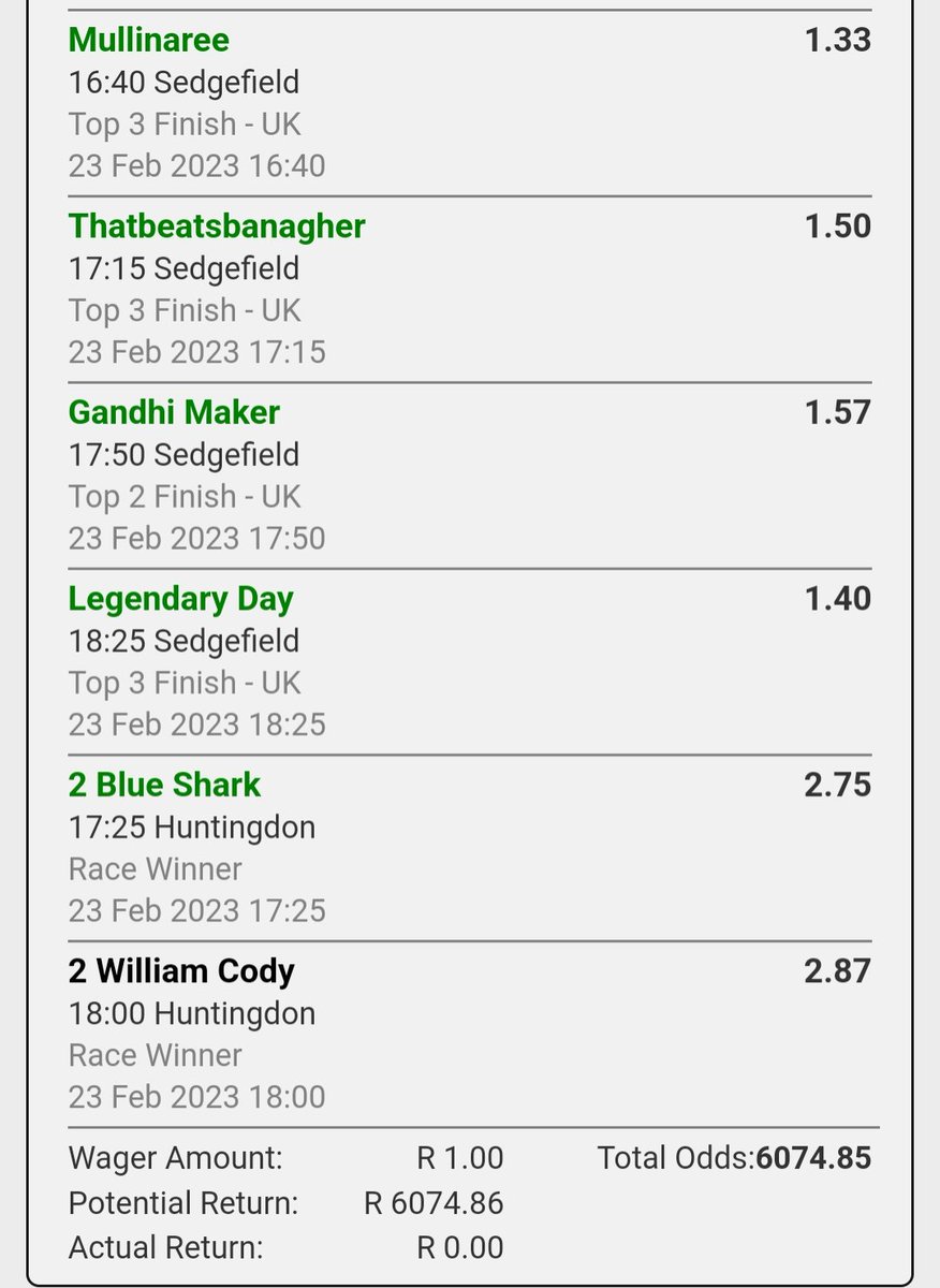 HotBoxMzansi on Twitter: "I love my high odds, today I came 2 short of turning R1 into R6K."