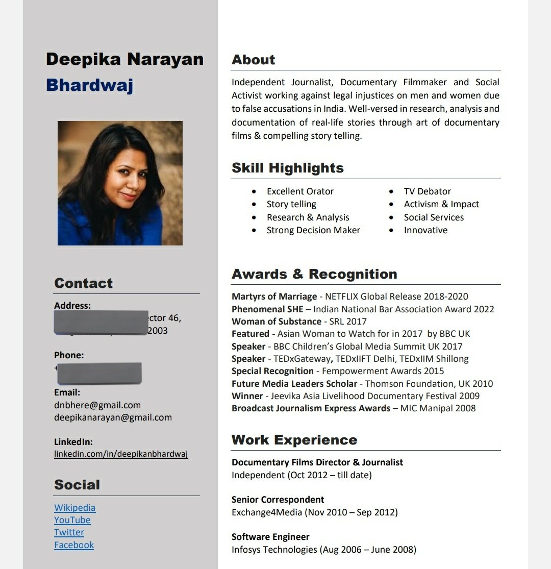 Deepika Narayan Bhardwaj on Twitter: "Stumbled across my CV and wondered for Twitter i am not ...