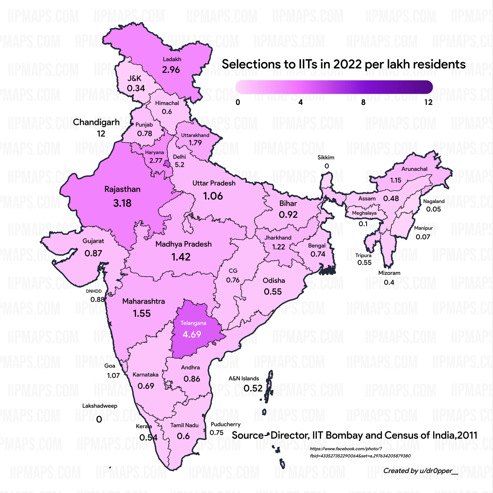 India in Pixels by Ashris on Twitter: "Selections to IITs in 2022 per lakh residents by Daksh ...