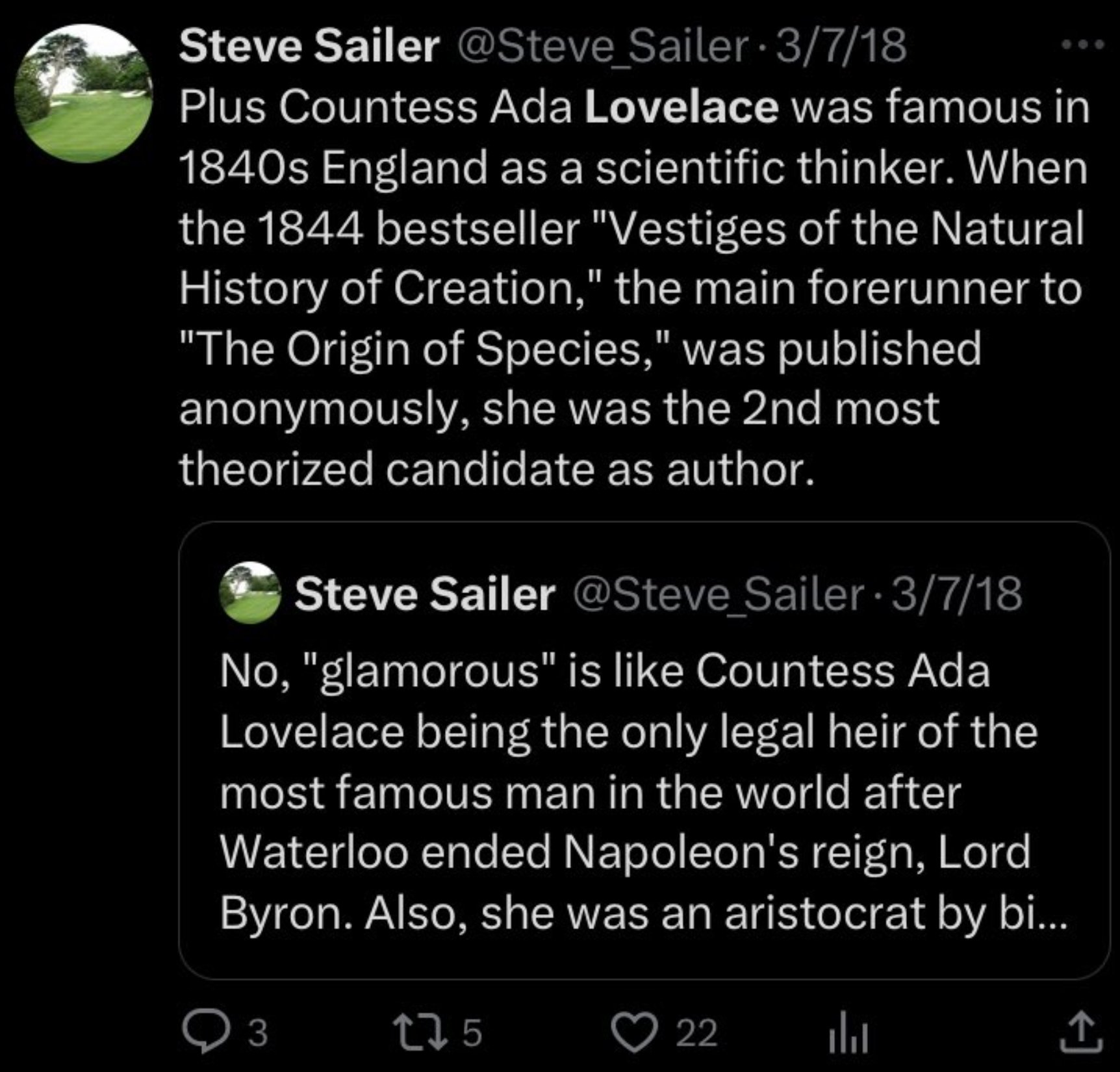 Steve Sailer on Twitter: "@espiers Ada Lovelace wasn't overlooked as a scientific thinker in her ...