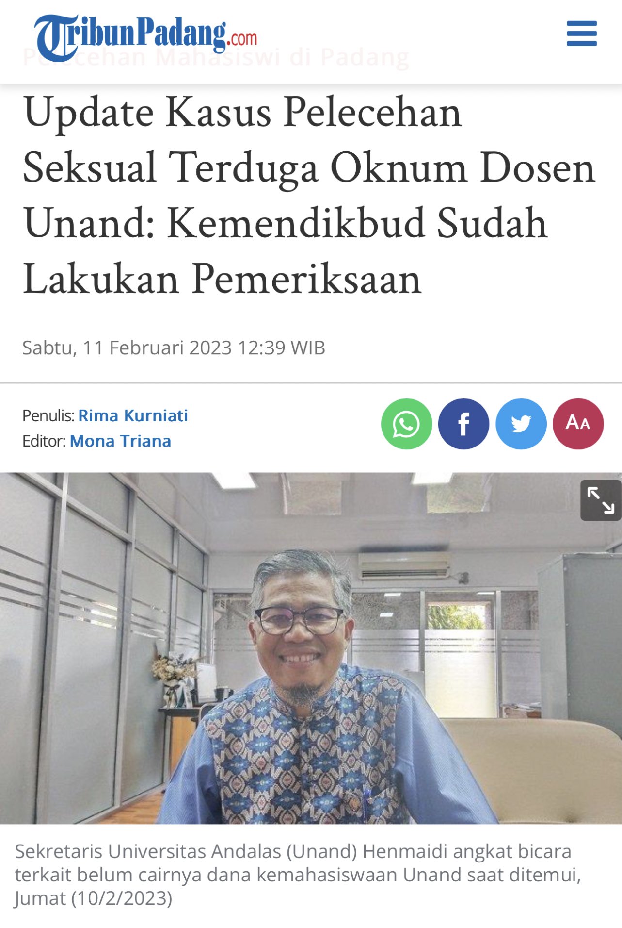 Cania Citta on Twitter: "8 mahasiswi Unand diduga mengalami pelecehan seksual. Sudah masuk tahap ...