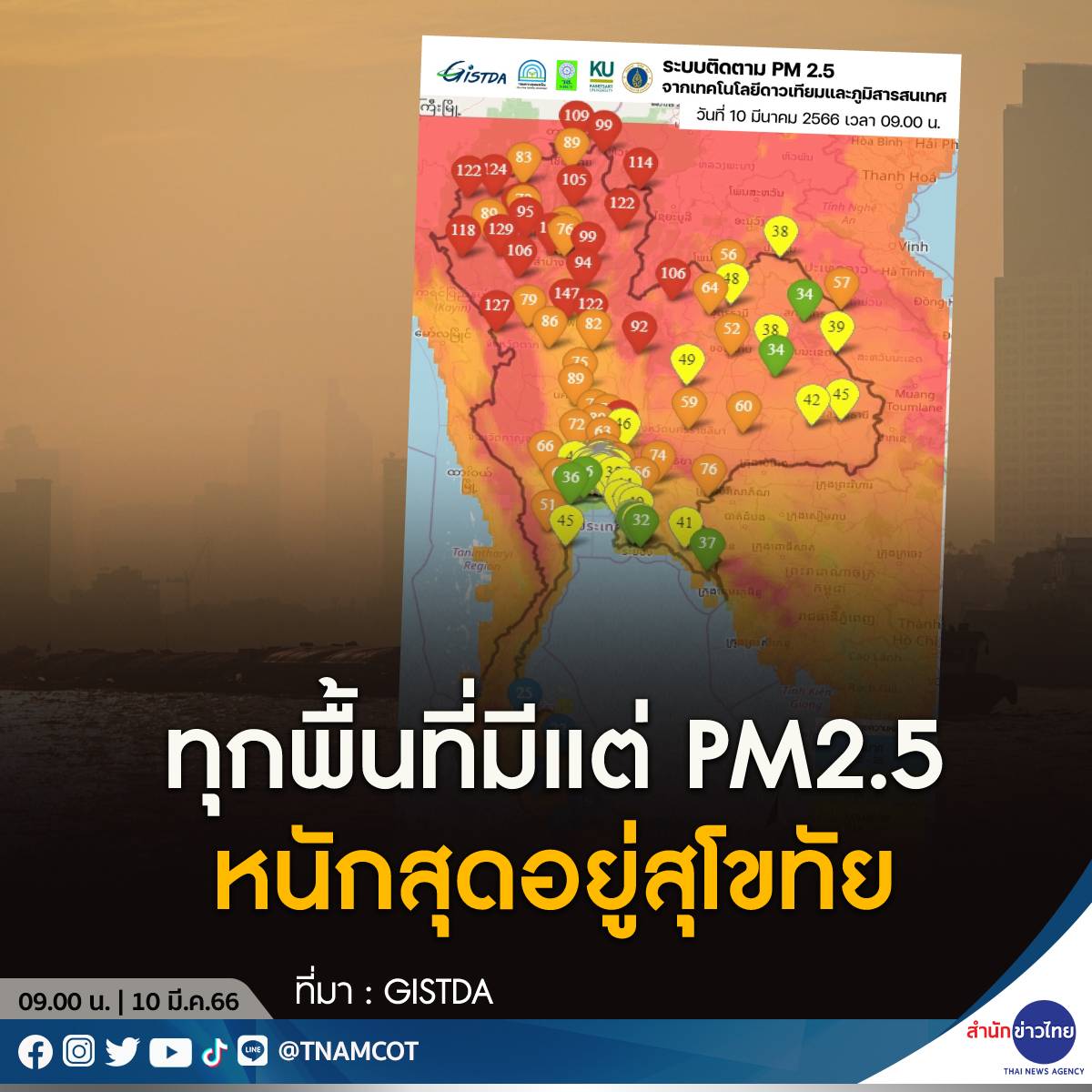 สำนักข่าวไทย Online on Twitter: "⏰ นับจากนี้ทุกพื้นที่มีแต่ PM2.5!!! 🛰 GISTDA เผยข้อมูลจาก ...