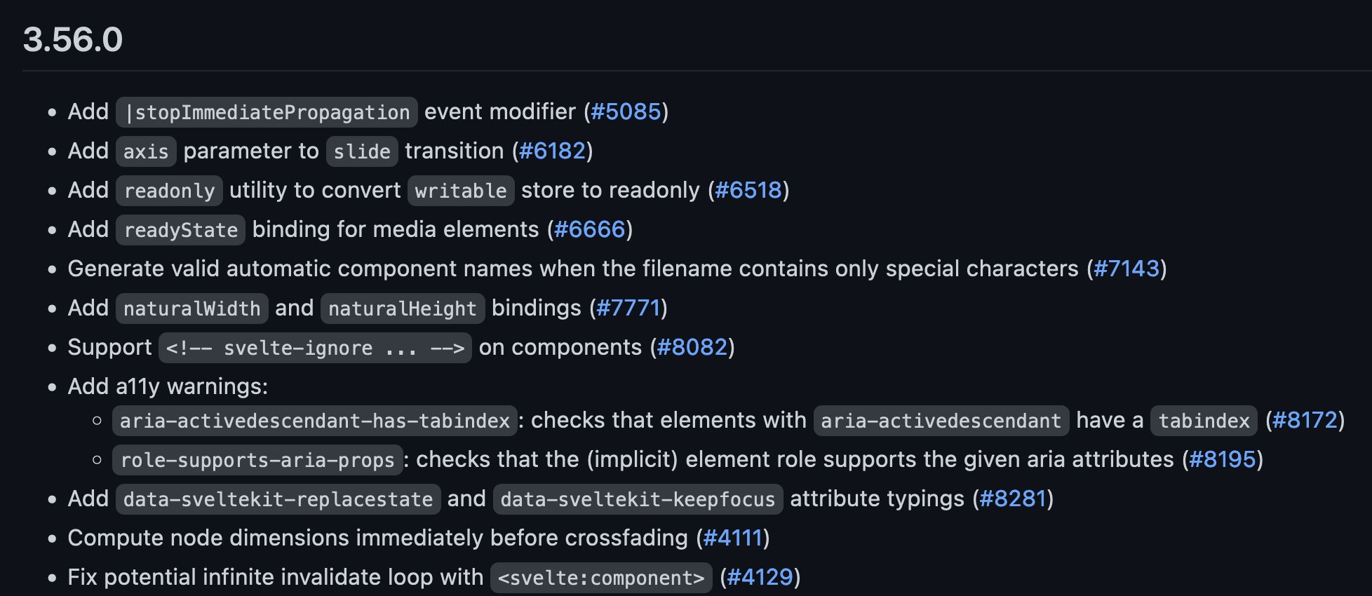 Geoff Rich on Twitter: "Svelte 3.56 is out, with tons of small bug fixes and improvements. Here ...