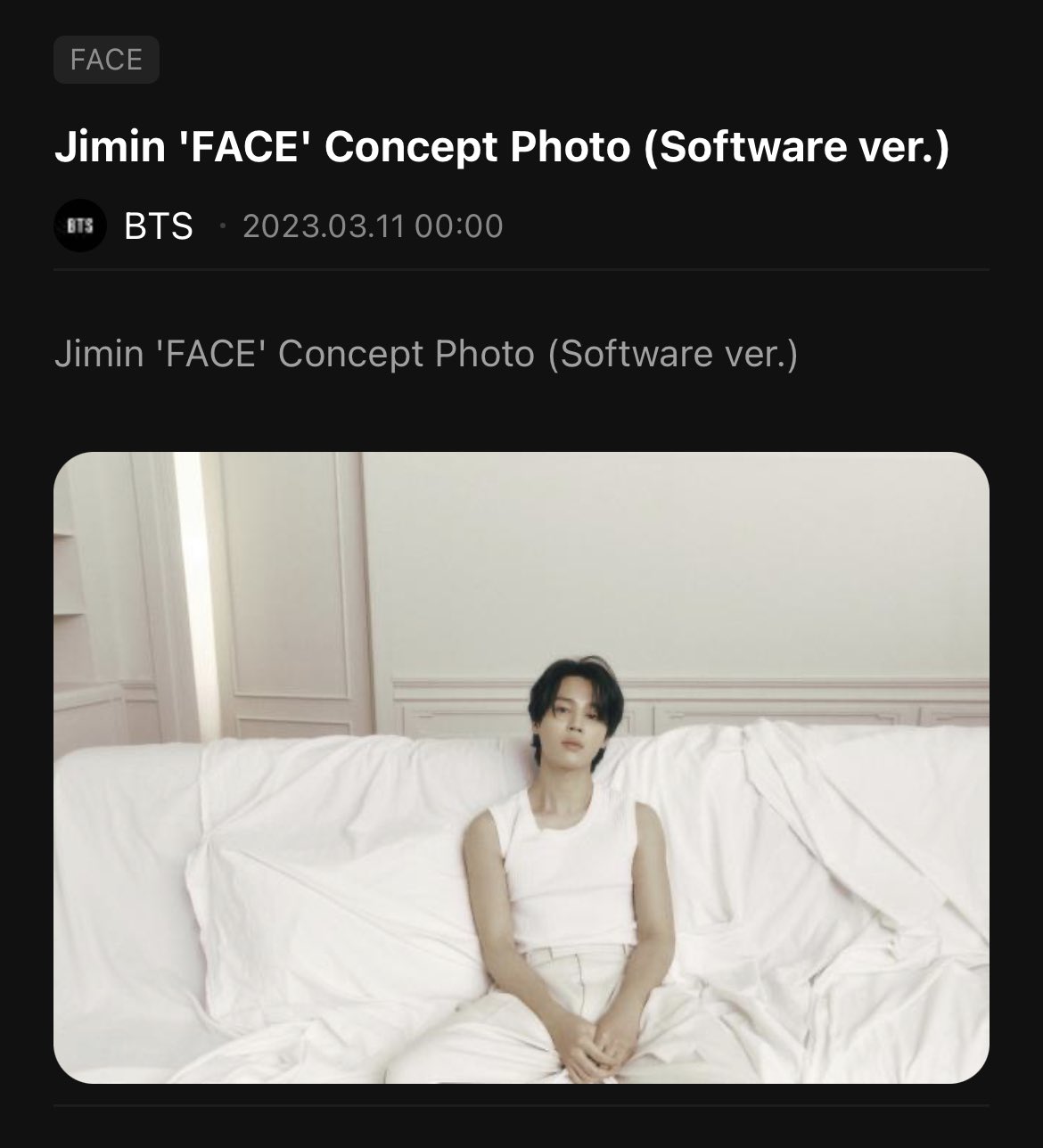 미니융 🧸 on Twitter: "[230311 J-hope Weverse Comment] weverse: * posted jimin’s ‘face’ software ver ...