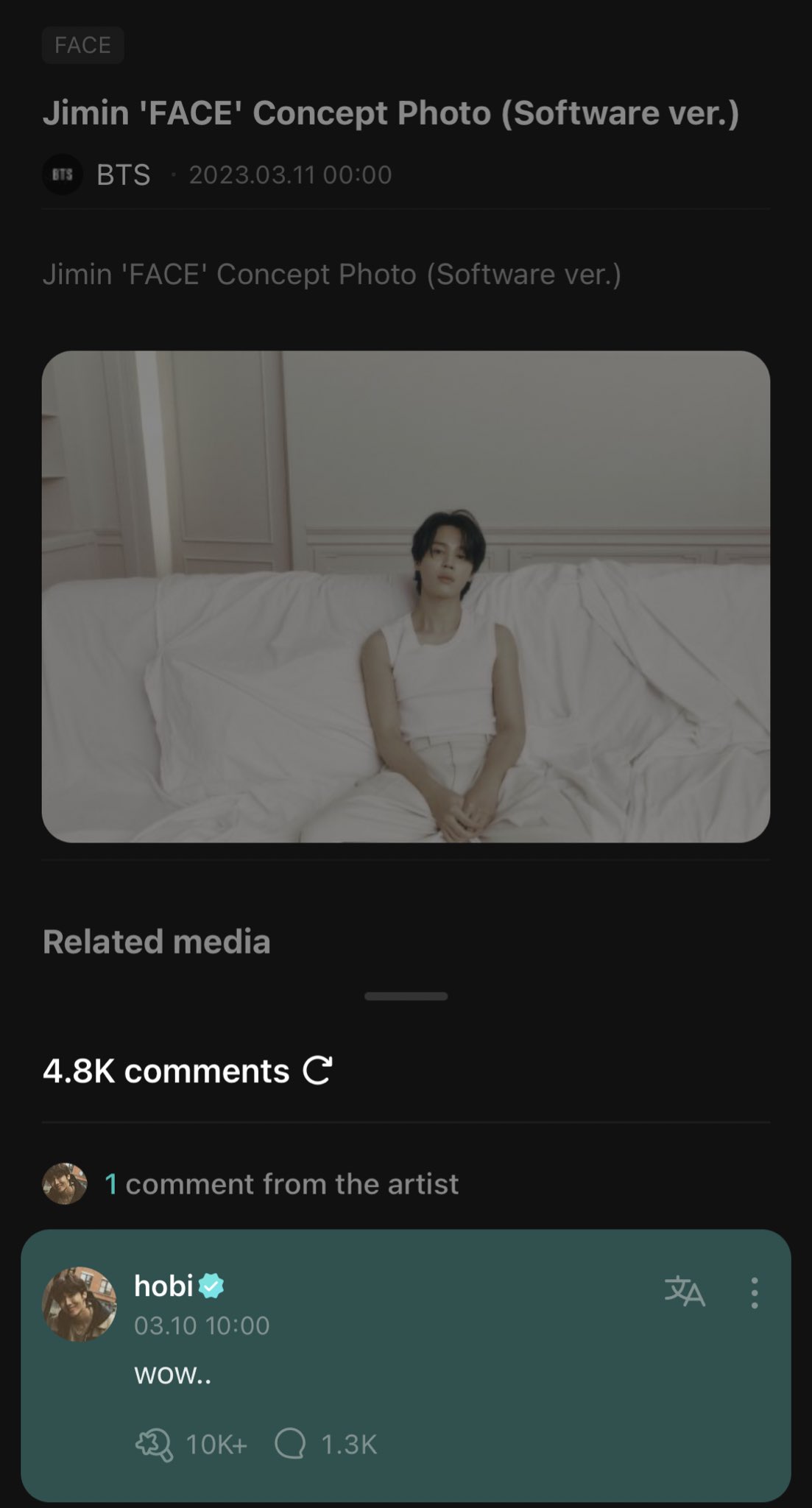 미니융 🧸 on Twitter: "[230311 J-hope Weverse Comment] weverse: * posted jimin’s ‘face’ software ver ...