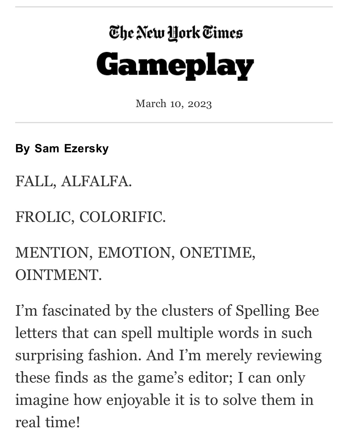 Sam Ezersky on Twitter: "I wrote today’s @NYTGames FREE weekly Gameplay newsletter! Have you ...