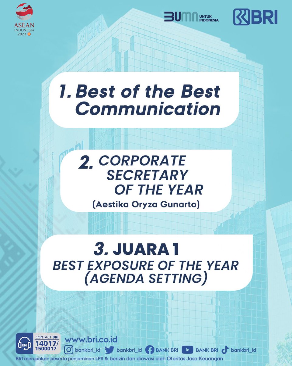 BANK BRI on Twitter: "Hai Sobat BRI! dalam Ajang BUMN Corporate Communications & Sustainability ...