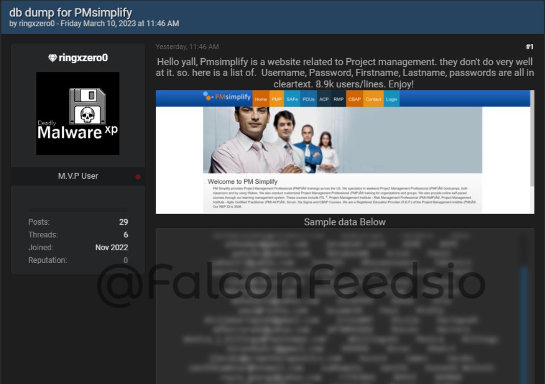 FalconFeedsio on Twitter: "A user in the hacker's forum claims to have obtained a database dump ...