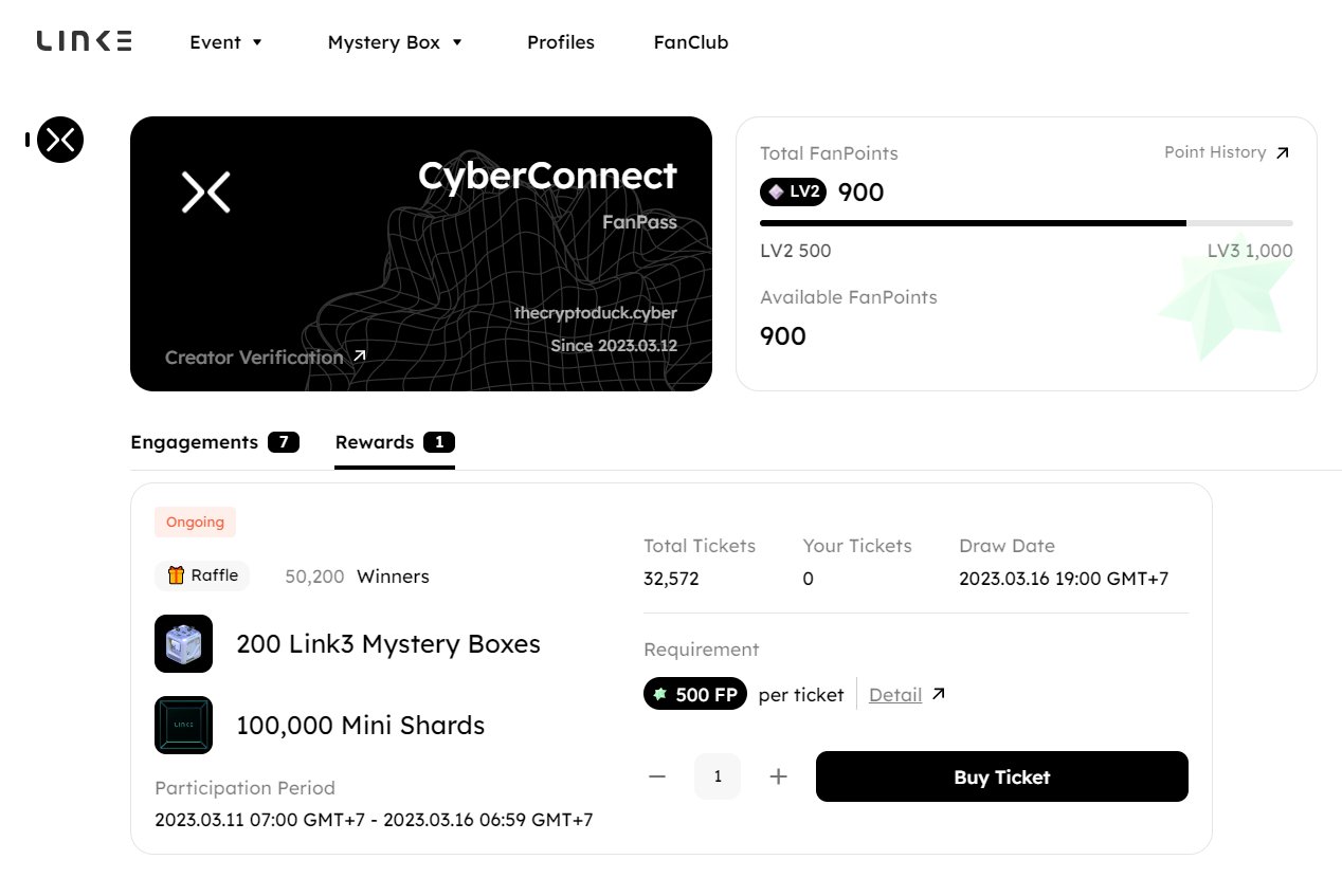 CryptoDuck 🔴 on Twitter: "ล่าตั๋ว-สุ่มกล่อง กับ @CyberConnectHQ 0⃣ ต้องมี ccProfile (Link3) ก่อน ...