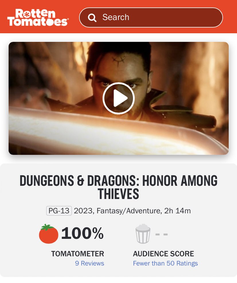 BCharts on Twitter: "Aclamou! Filme inspirado no RPG “Dungeons & Dragons” debuta com 100% de ...
